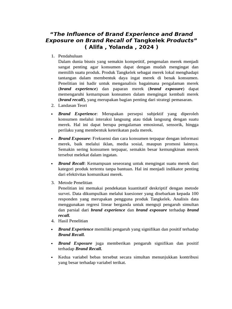 The Influence of Brand Experience and Brand Exposure On Brand Recall of ...