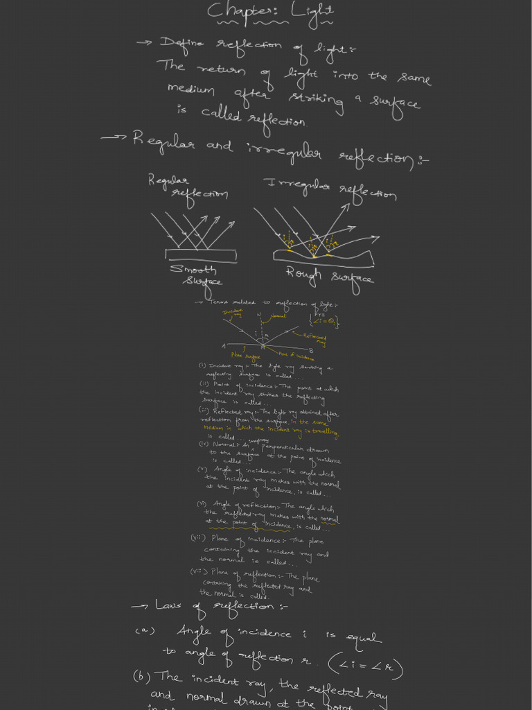 Light - Reflection of Light - Class Notes | PDF
