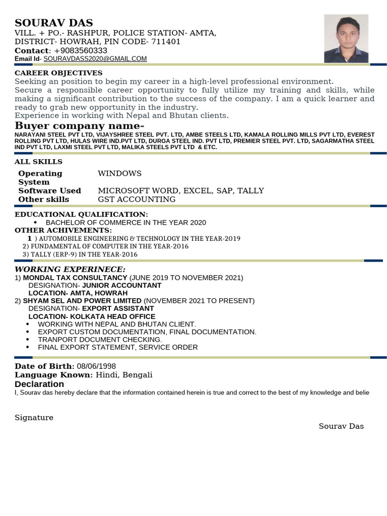 Sourav Das CV 2024 | PDF