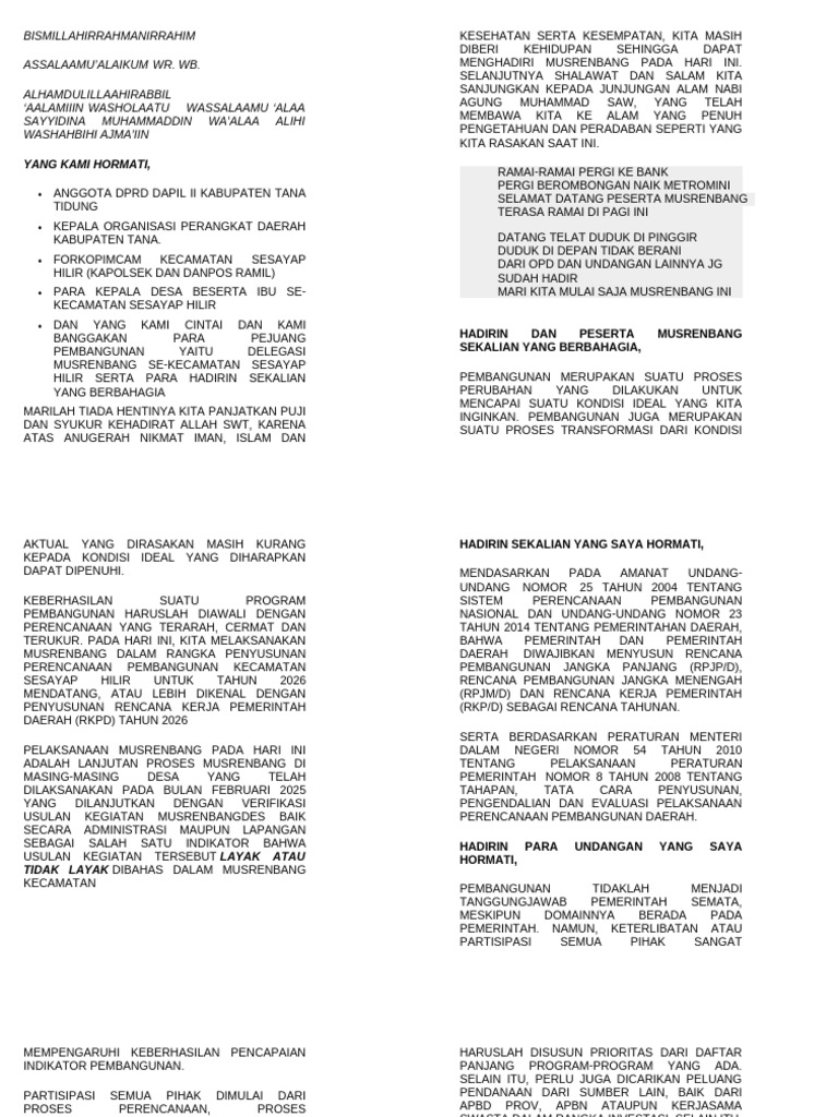 Sambutan Musrenbang Kecamatan 2026 | PDF