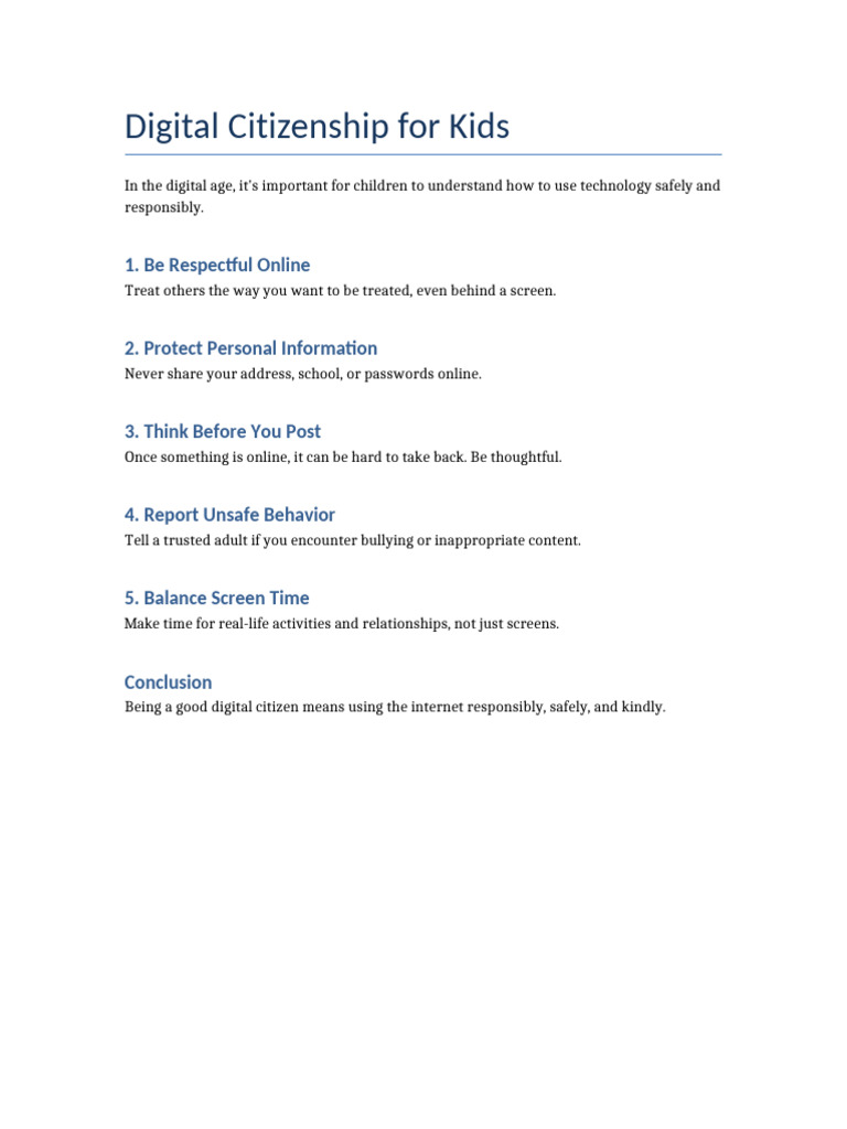 Digital Citizenship For Kids | PDF