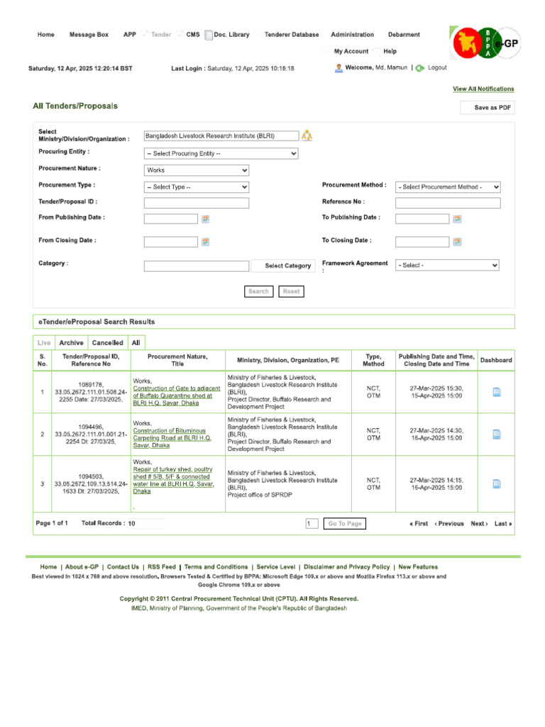 Tender Notice BLRI | PDF