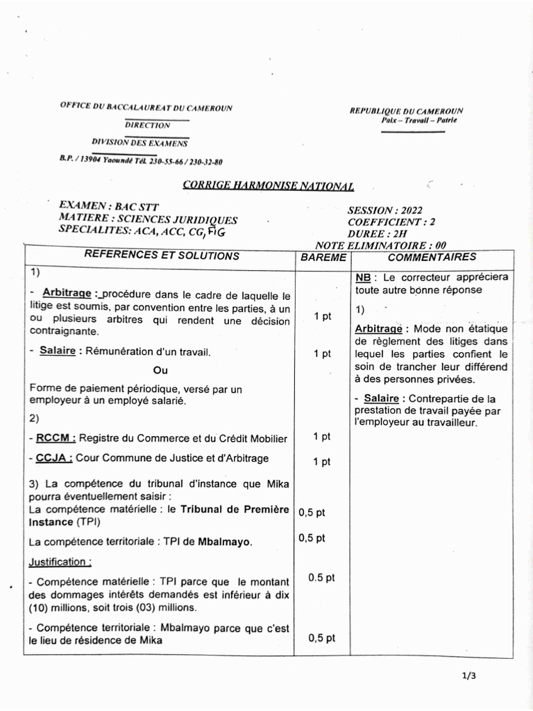 Corrigé Droit Bac Stt 2022_fna | PDF