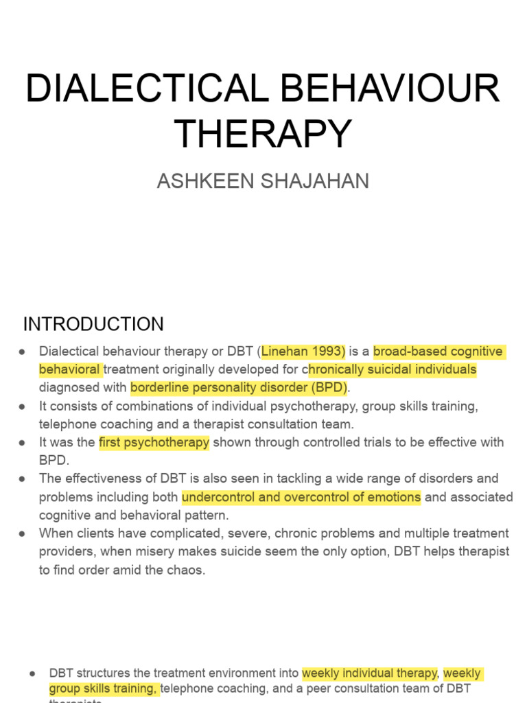 Dialectical Behaviour Therapy | PDF | Dialectical Behavior Therapy | Psychotherapy