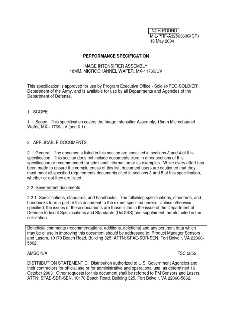MIL-PRF-83536 Image Intensifier Spec | PDF | Signal To Noise Ratio ...