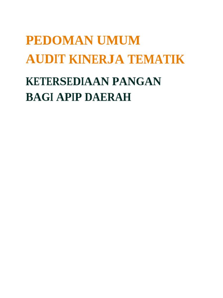 Panduan Audit Kinerja Tematik Ketersediaan Pangan | PDF