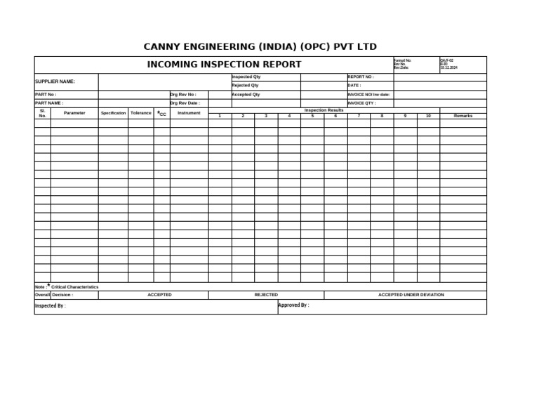 2.incoming Inspection Report | PDF