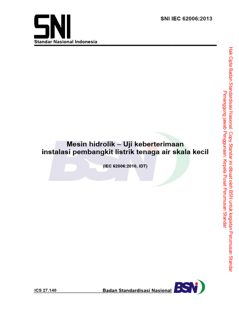 SNI IEC 62006:2013 untuk Pembangkit Hidrolik | PDF
