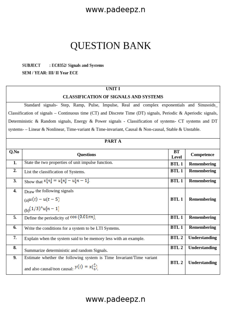 EC8352-Signals and Systems qb | PDF | Fourier Series | Fourier Transform