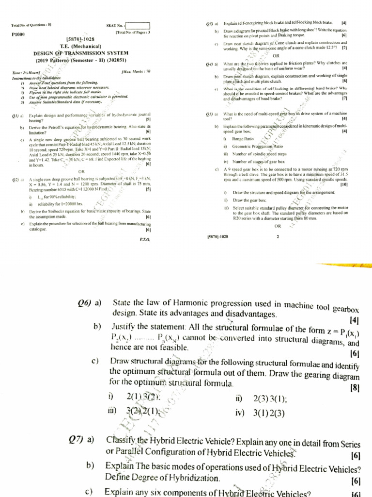 Prelim Question Paper DTS | PDF | Bearing (Mechanical) | Hybrid Vehicle