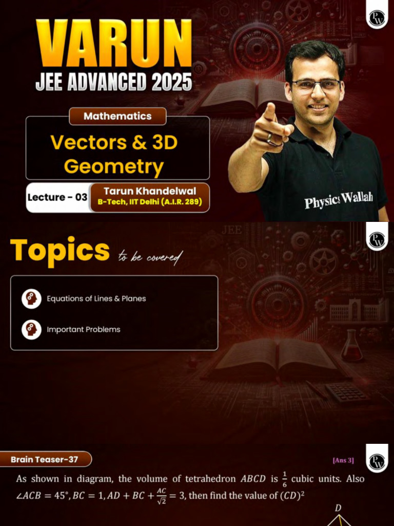 Vectors & 3D Geometry 03 - Unsolved Notes - Only PDF | PDF