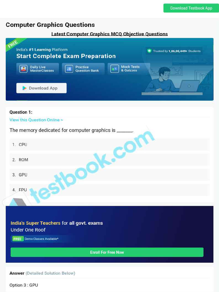 MCQ On Computer Graphics 5eea6a0939140f30f369da4d | PDF