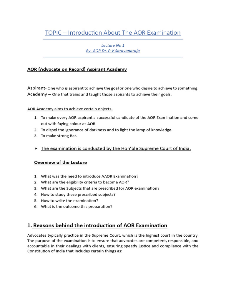 TOPIC - Introduction About The AOR Examination | PDF | Advocate ...