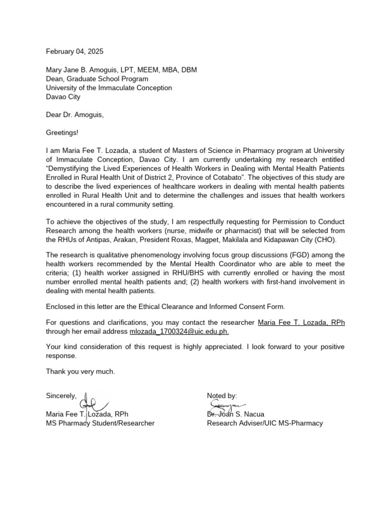 Letter To Conduct Study | PDF | Pharmacist | Health Professional