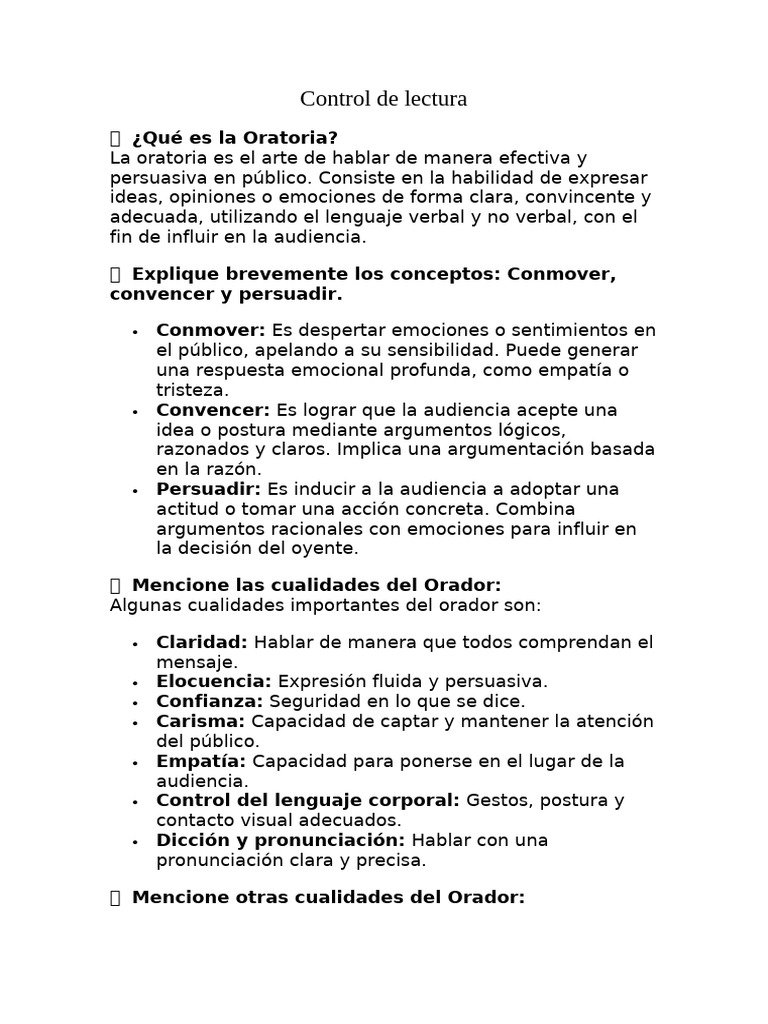Control de Lectura | PDF | Hablar en público | Las emociones