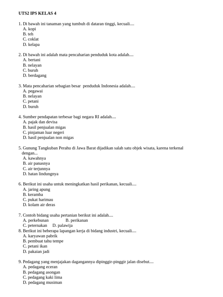 Uts 2 Kelas 4 Ips | PDF