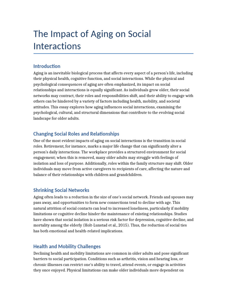The Impact of Aging On Social Interactions | PDF | Ageing | Human ...