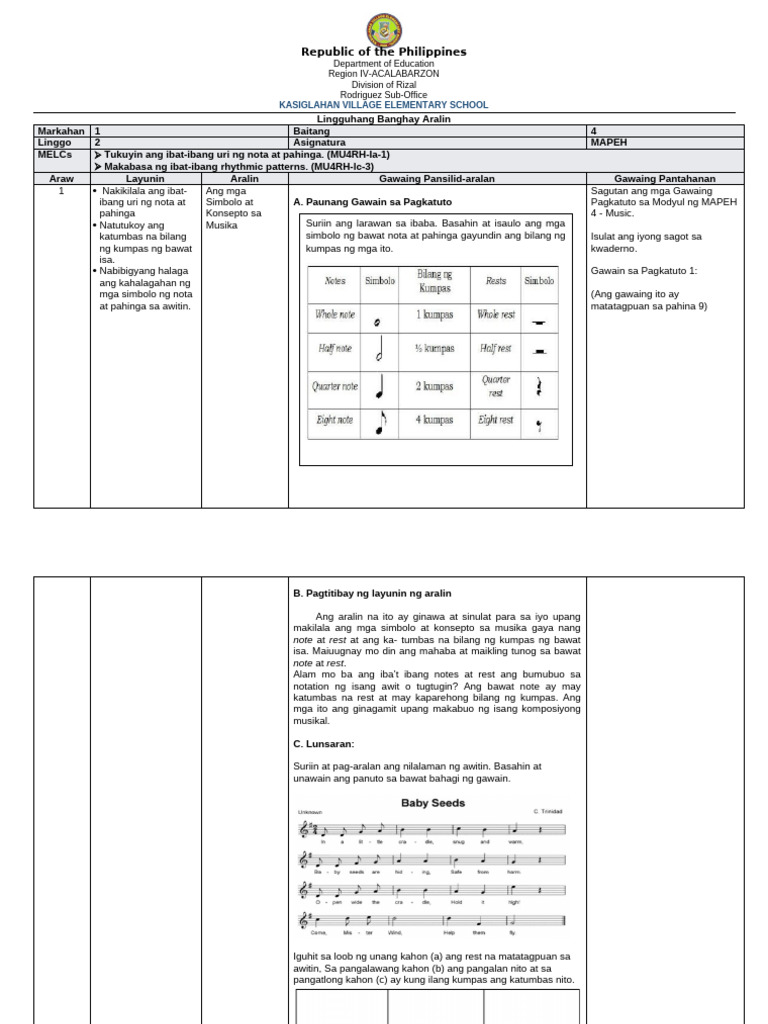 Caballa WLP Mapeh Music w2 | PDF