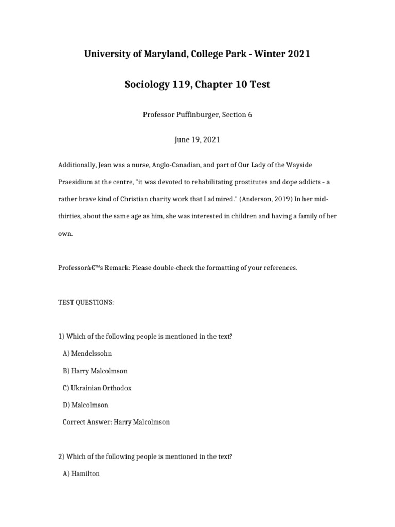 Sociology 119 Chapter 10 Test | PDF