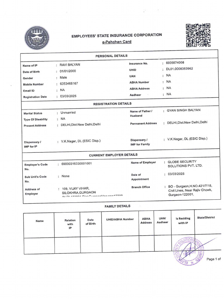 Esic Tic of Mr. Ravi Balyan | PDF