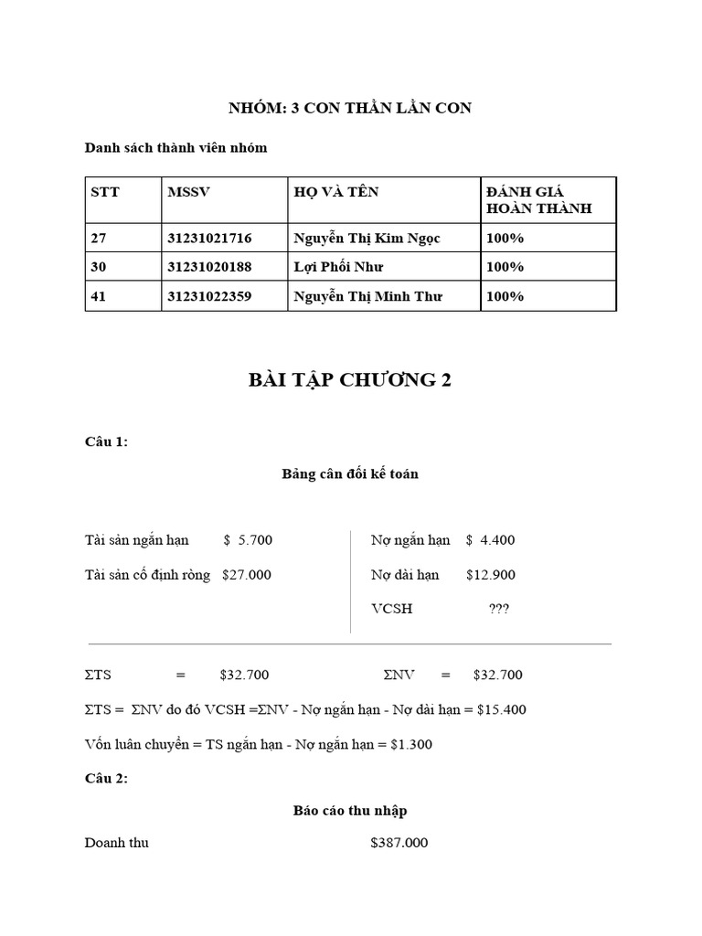 TCDN BT Chương 2 | PDF