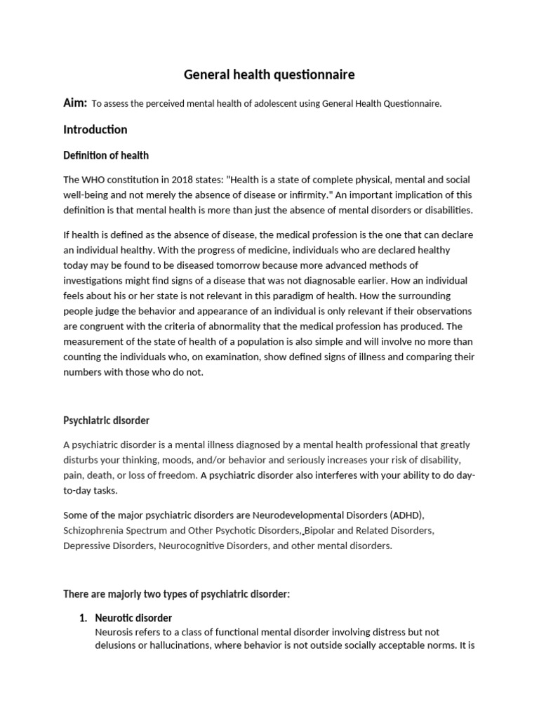 General Health Questionnaire | PDF | Mental Disorder | Psychosis