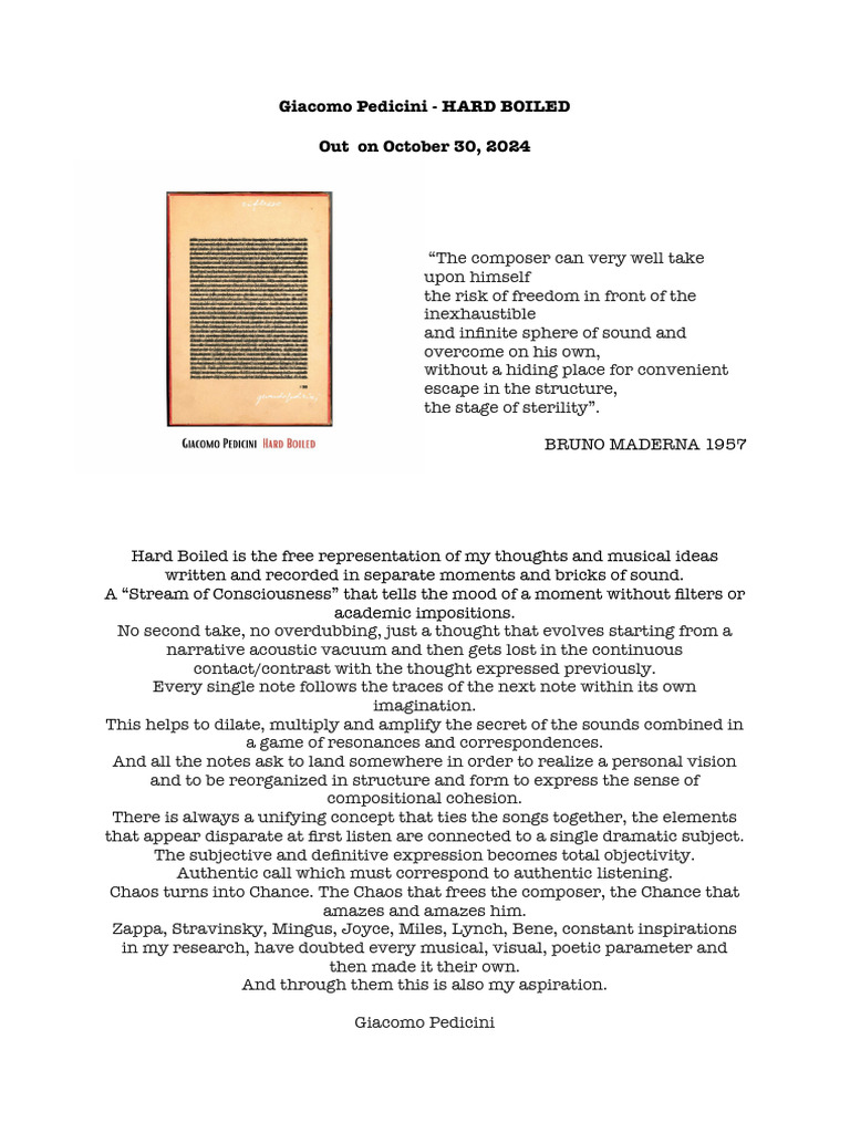 Press Release - Giacomo Pedicini - Hard Boiled - ENG | PDF