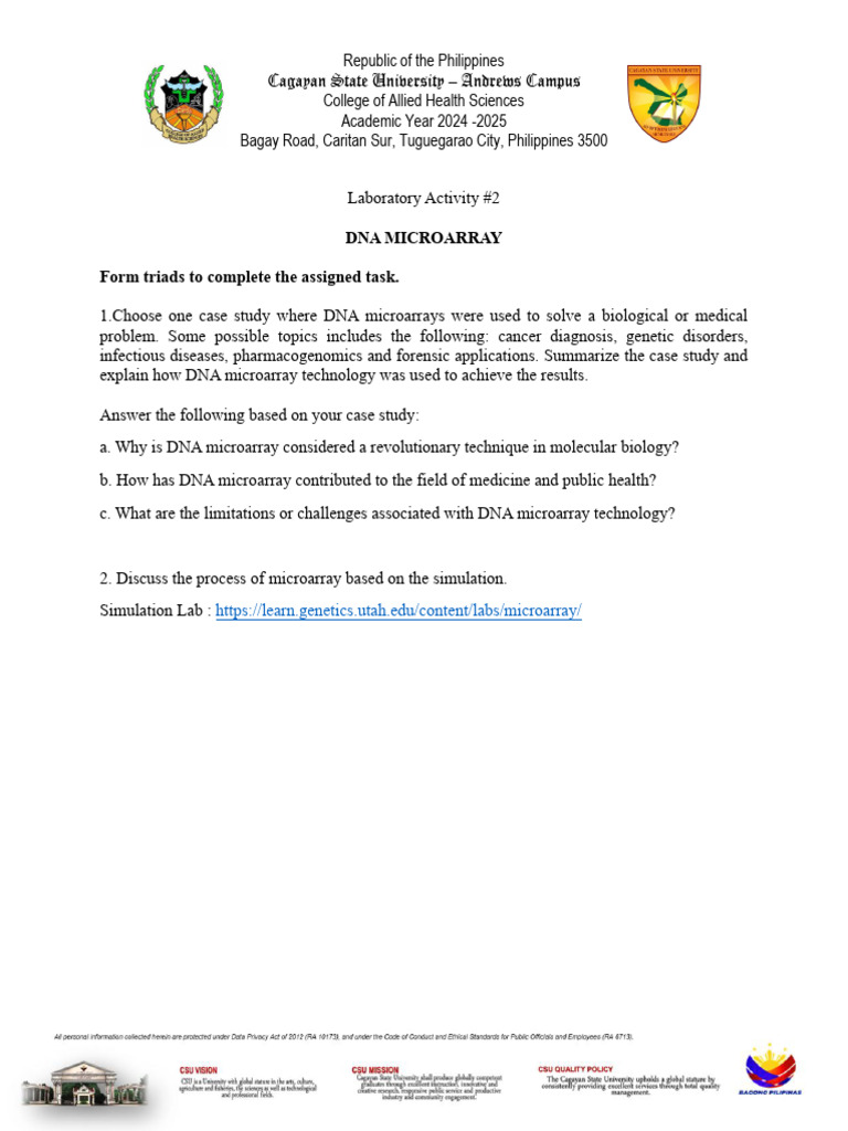 Laboratory Activity-DNA MICROARRAY | PDF