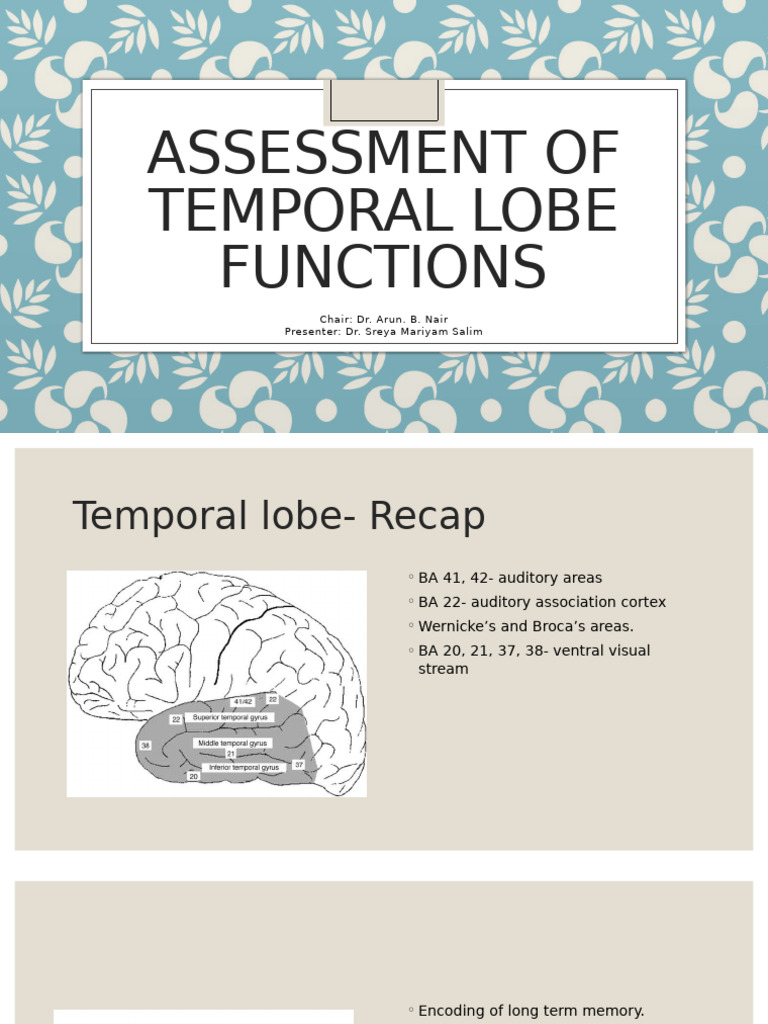 Temporal Lobe Function Tests | PDF | Temporal Lobe | Aphasia