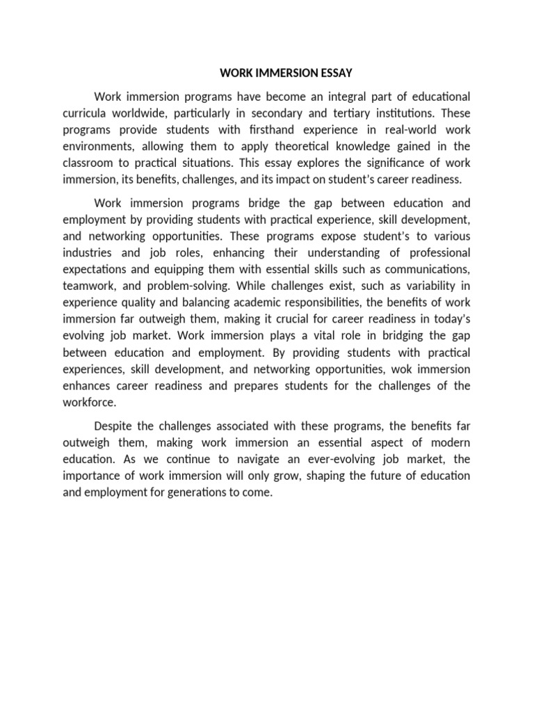 Work Immersion Essay Shaning - 071412 | PDF