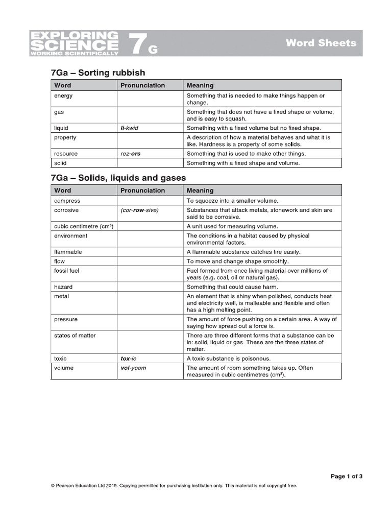 7G summary & wordsheet | PDF