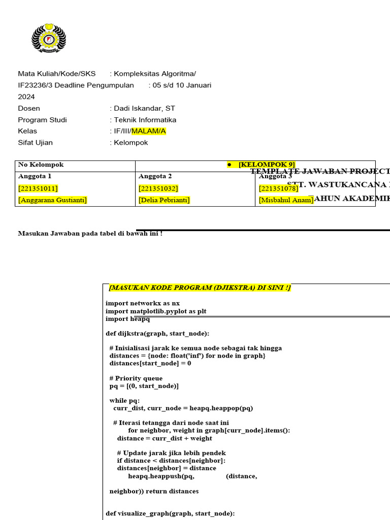Project-Template Kompleksitas Algoritma-2023ganjil Kelompok 9 PDF | PDF