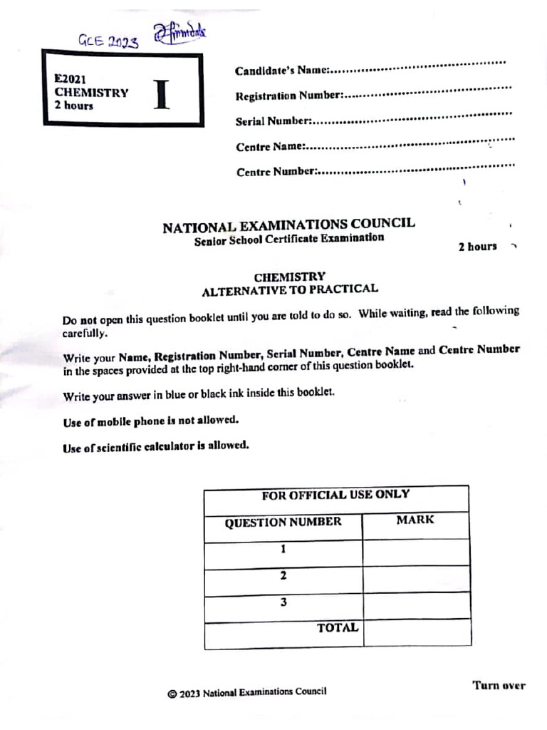 2023 NECO GCE Chemistry Practical Questions | PDF