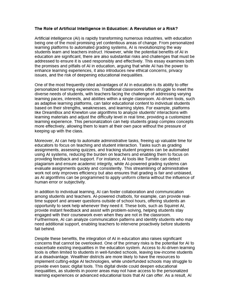 The Role Of Artificial Intelligence In Education Pdf Artificial
