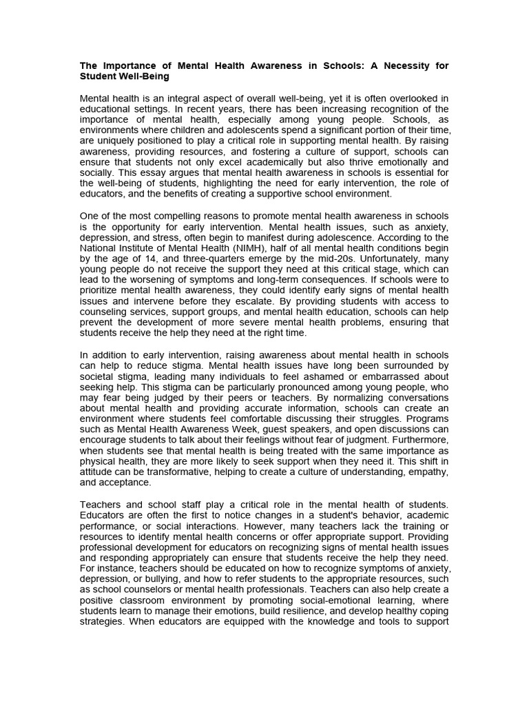 Mental Health Awareness in Schools | PDF | Mental Health | Teachers