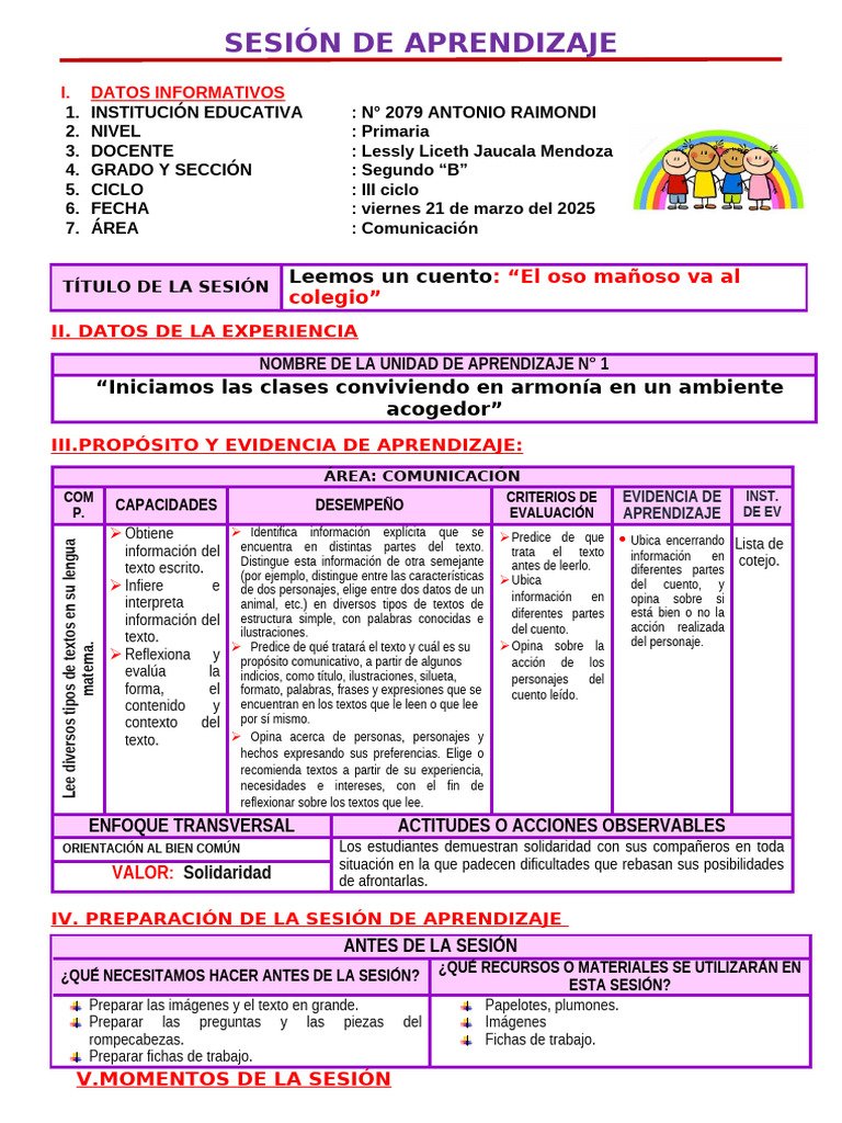 El oso mañoso va al colegio | PDF | Aprendizaje | Interacciones de ...