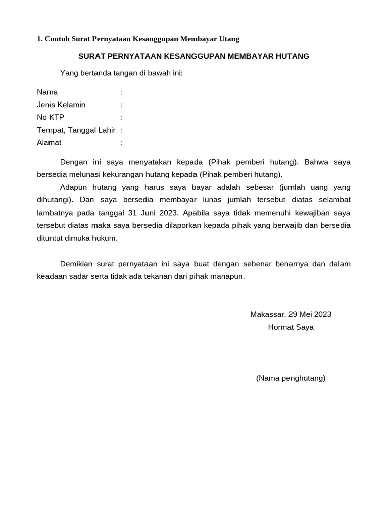Contoh Surat Pernyataan Resmi dan Legal | PDF