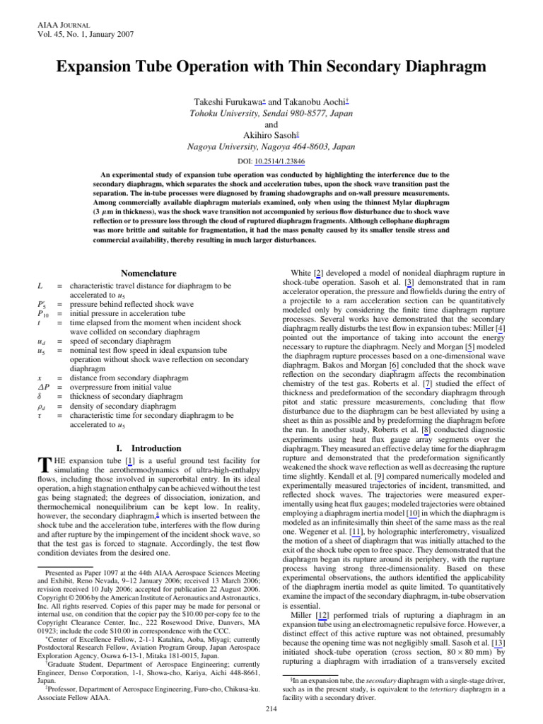 Expansion Tube Diaphragm Shock Wave Study | PDF | Shock Wave | Pressure