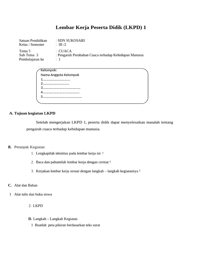 LKPD Cuaca untuk Kelas III SD | PDF