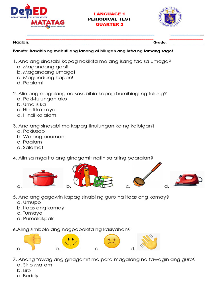 Final PT Grade 1 Matatag Language 1 | PDF
