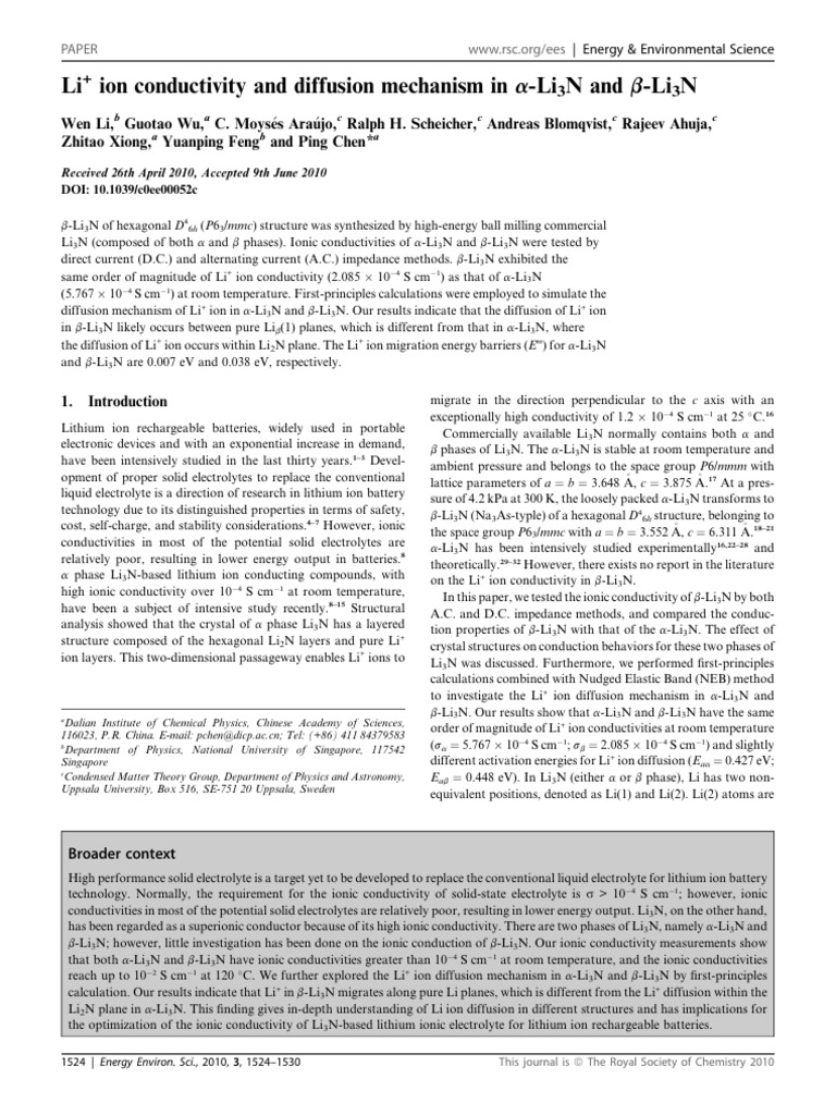 4. Li+ ion conductivity and diffusion mechanism in a-Li3N and b-Li3N ...