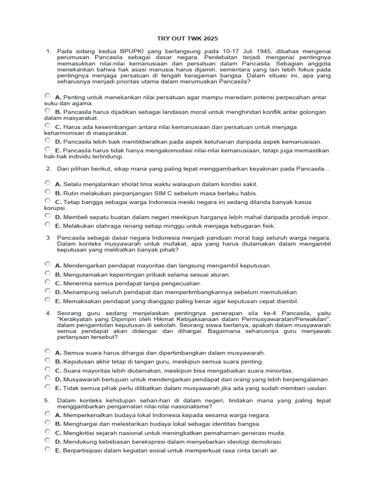 Try Out TWK 2025 Part 1 | PDF