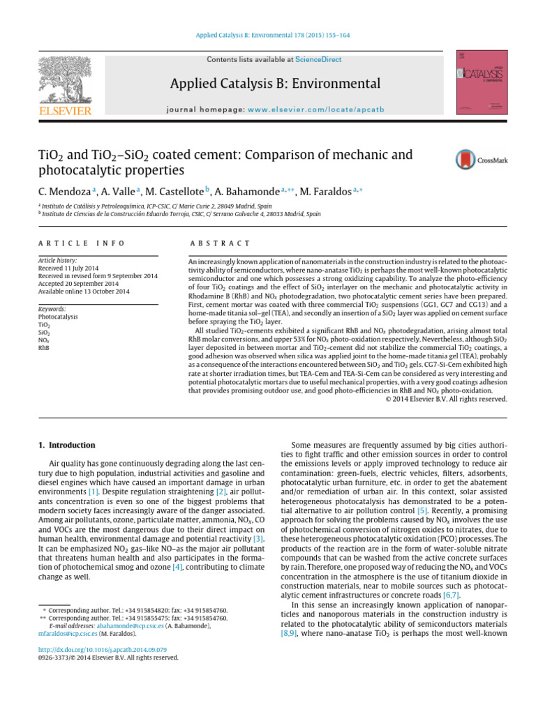 TiO2-SiO2 Coated Cement Properties | PDF | Titanium Dioxide | Air Pollution