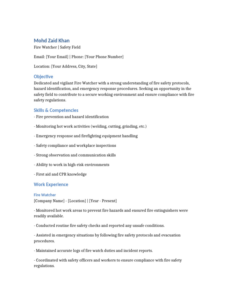 Fire Watcher CV | PDF