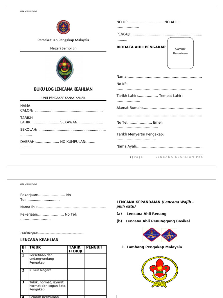 t4 Buku Log Lencana Keahlian Pkk (1) | PDF