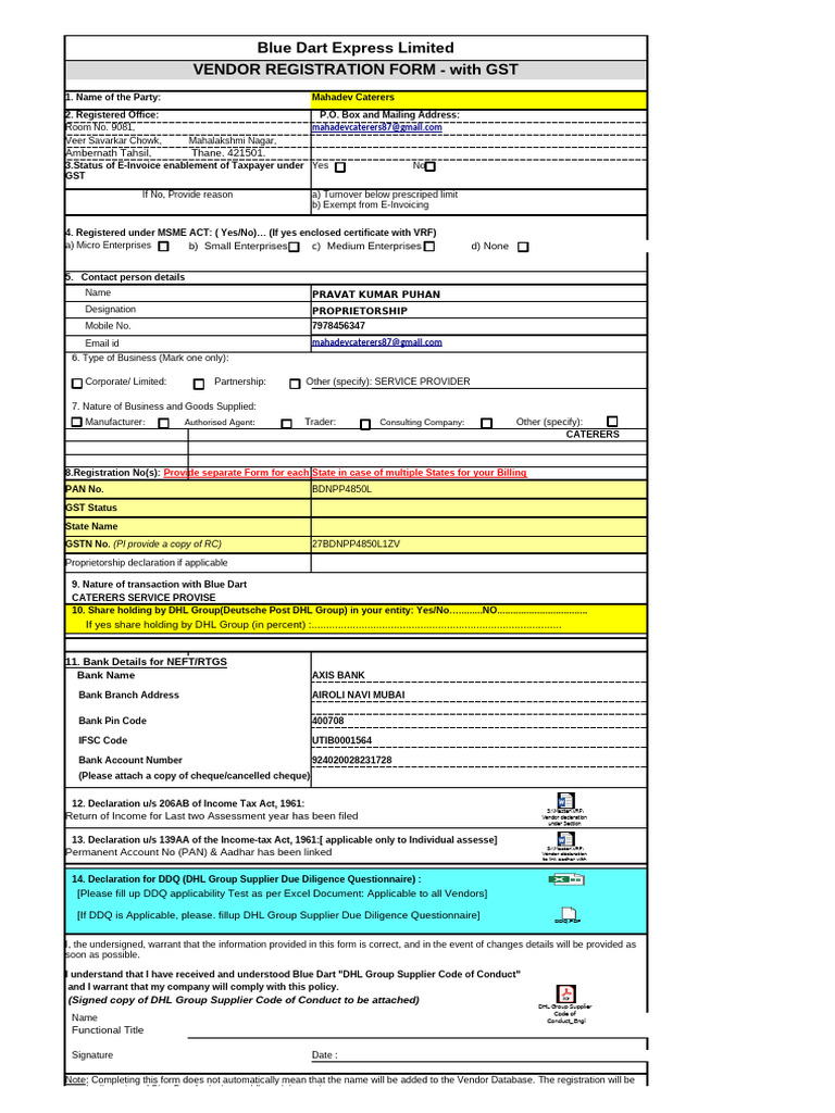 VRF-Vendor Registration Form GST (003) (003) MAHADEV | PDF | Taxes ...