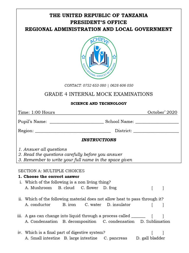 Grade 4 Mock-Science and Technology | PDF | Buoyancy | Water