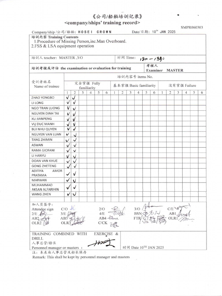 SMPR060303 Ship Training Record | PDF