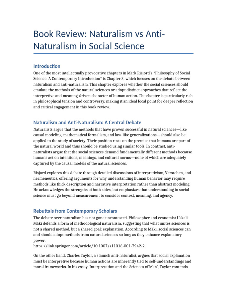 Book Review Naturalism Vs AntiNaturalism | PDF | Naturalism (Philosophy ...
