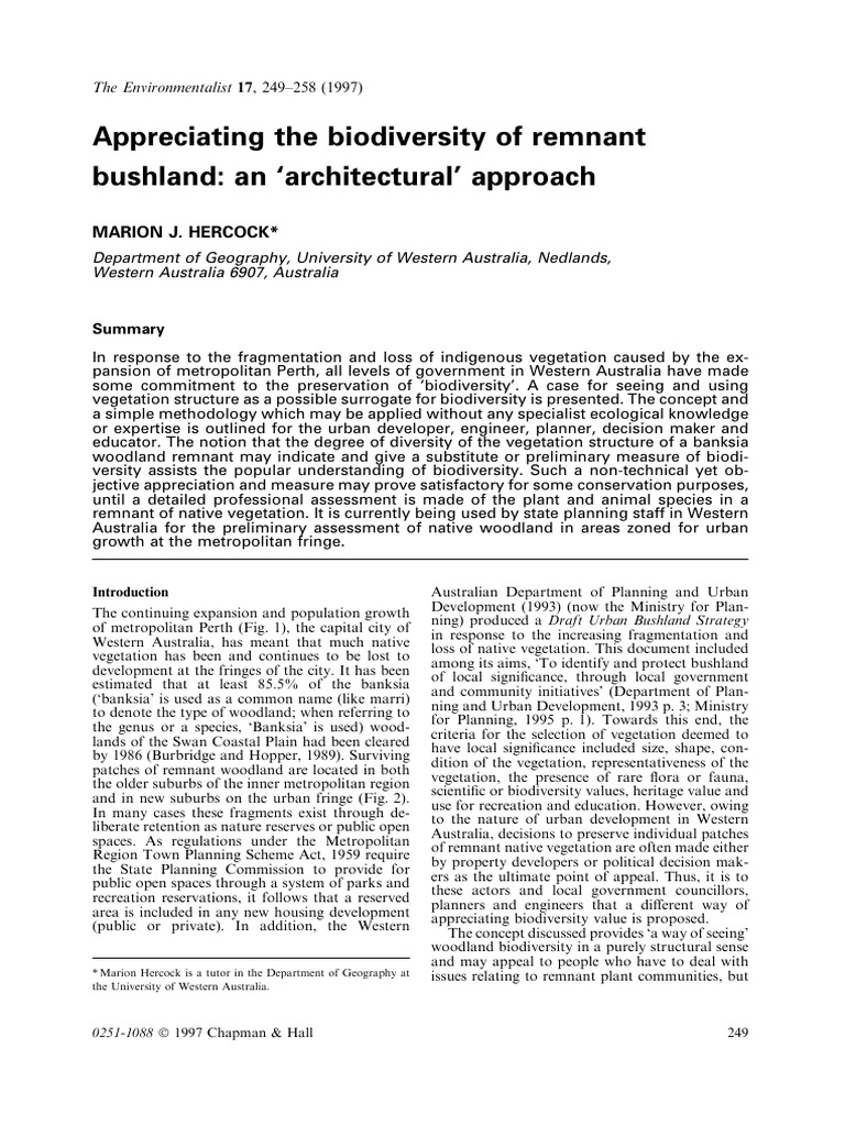 Appreciating The Biodiversity of Remnant Bushland: An Architectural ...
